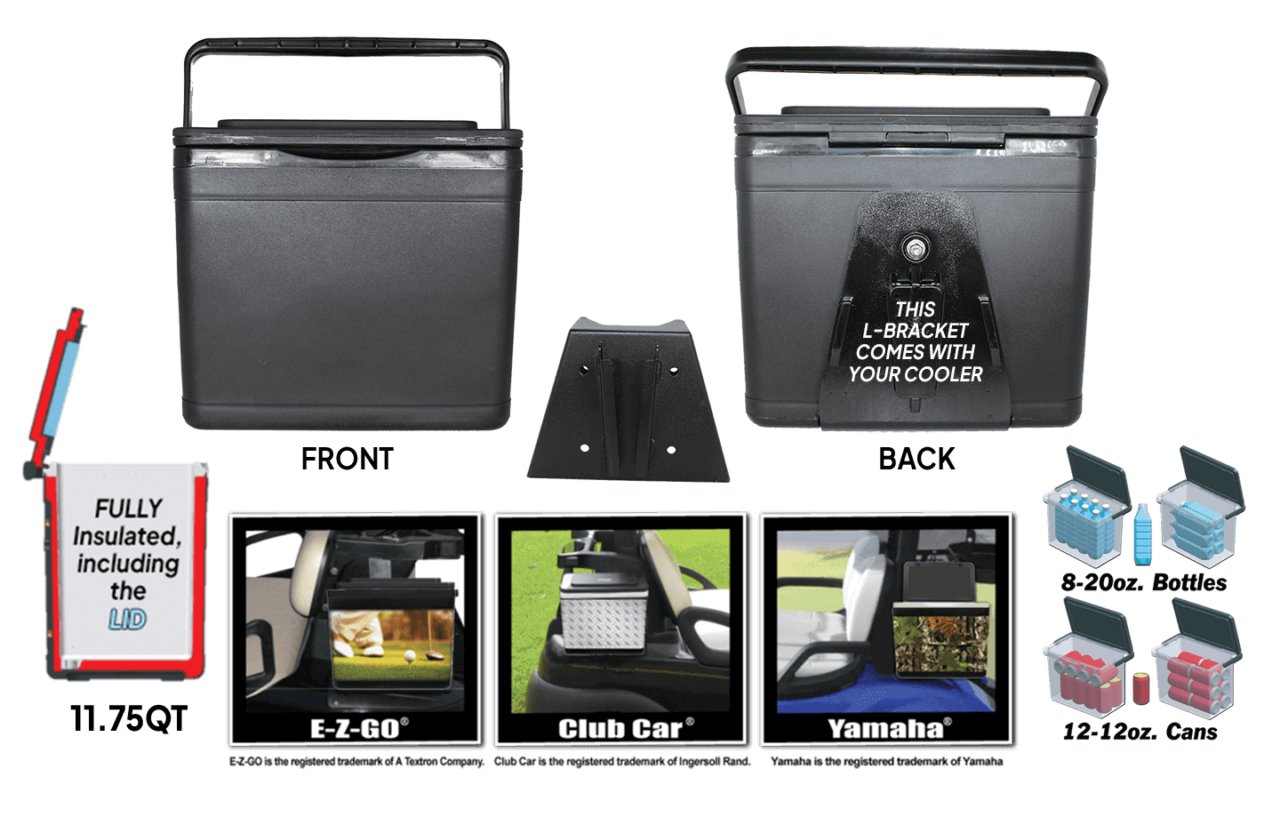 Large Mountable Insulated Golf Cart Cooler & Mounting Bracket System ...